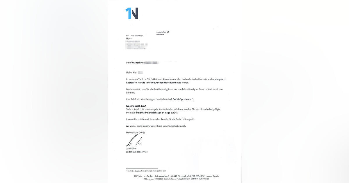 1N-Telecom schreibt mit Söder-Signatur nach Geiselhöring